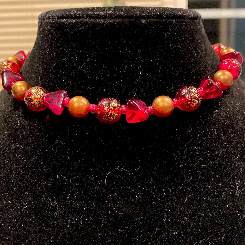 Ruby Red Lucite Beads Washed In Gold Tone. Gold Tone … - Gem